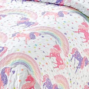 Kids Zone Collection Bedspread Coverlet Kids/Teens Unicorn Stars Hearts Rainbow White Pink Purple Yellow Orange Grey New # Unicorn Two (Twin)