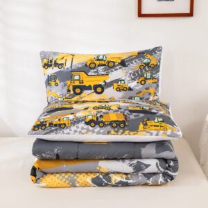 Feelyou Kids Construction Comforter Set Twin Bedding Sets for Boys Toddler Children Cartoon Cars Excavator Tractor Comforter Set Construction Machinery Truck Duvet Set Cars Bed Set with 1 Pillow Case