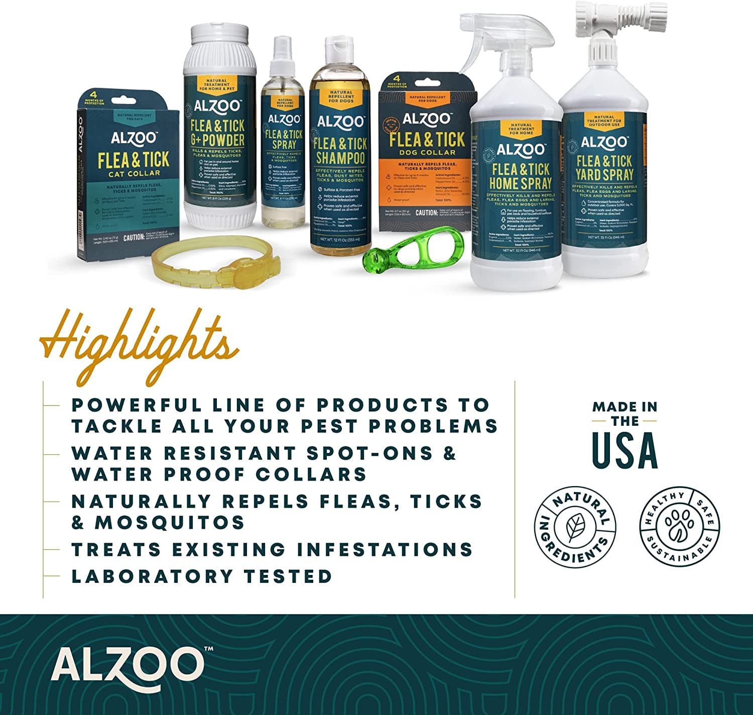 ALZOO Flea and Tick Repellent Spray for Dogs, Effectively Repels Fleas, Ticks & Mosquitos, 100% Plant-Based Active Ingredients, Sulfate-Free, 8 Fl. Oz.