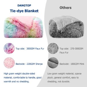 DANGTOP Faux Fur Throw Blanket, Tie Dye Fluffy Blanket, Super Soft Rainbow Blanket for Girls, Luxury Cozy Warm Plush Thick Sherpa Throws for Bed Couch Living Room (Rainbow, 50X60 inches)