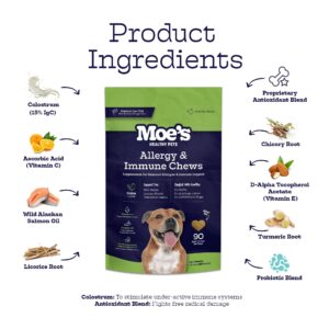 Moe’s Allergy and Immune Support for Dogs-Supports Anti-Itch, Seasonal Allergies & Immunity-Omega 3 Wild Alaskan Salmon Fish Oil - Dog Allergy Treatment, Skin Health- Made in USA- 90 Chews (Chicken)