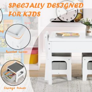 COEWSKE Kids Table and Chairs Set, 4 in 1 Toddler Desk and Chair Set with Storage, Wooden Activity Table for Toddlers Arts, Crafts, Drawing, Reading, Playroom,Gift for Boy & Girl (Gray)