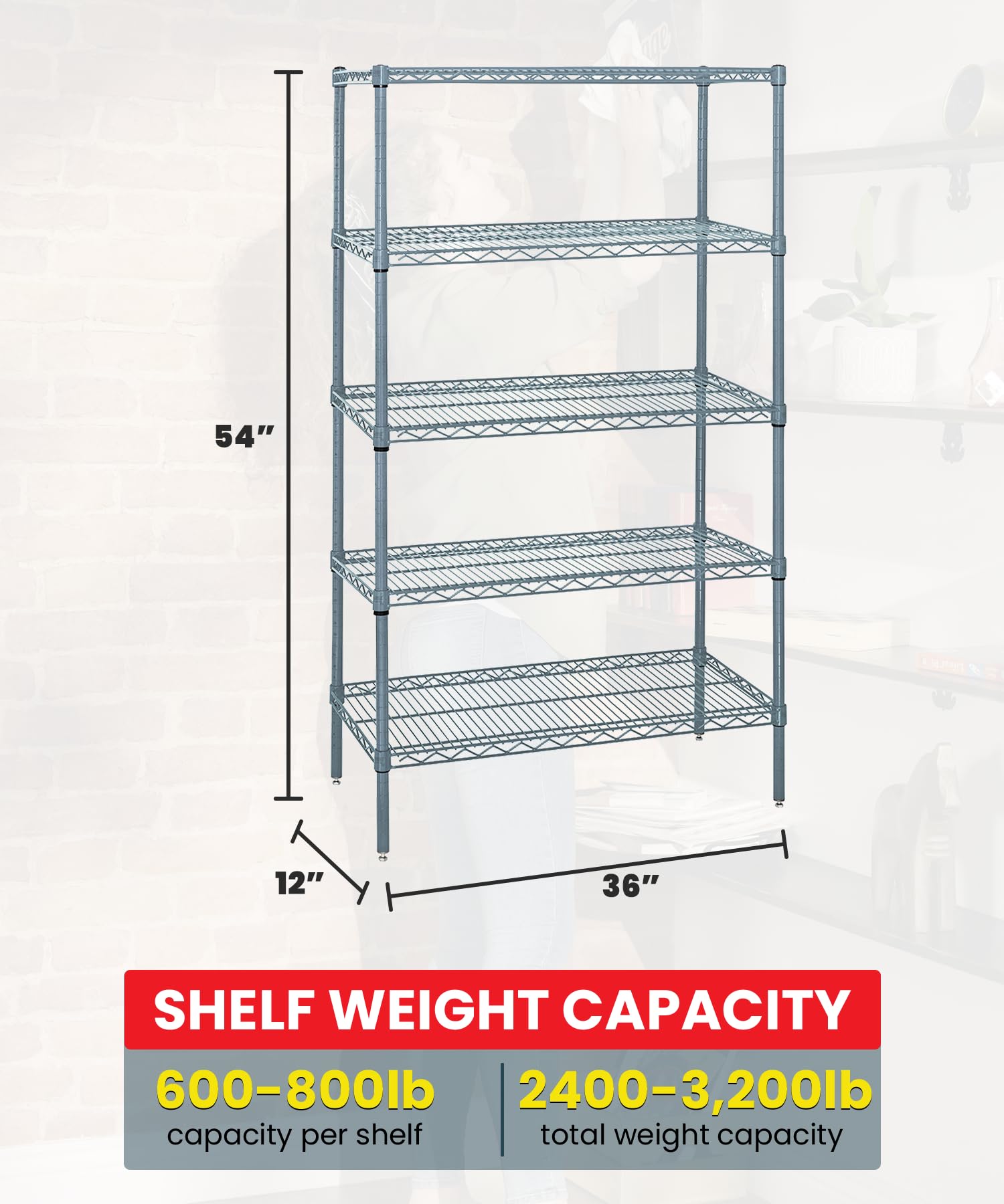 Quantum Storage Systems WR54-1236GY-5 Wire Shelving 5 Shelf Starter Units, 12" x 36" x 54", Gray Epoxy