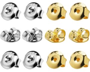 delecoe 14k gold plated earring backs replacements, 925 sterling silver hypoallergenic secure gold earring backs locking for studs earrings