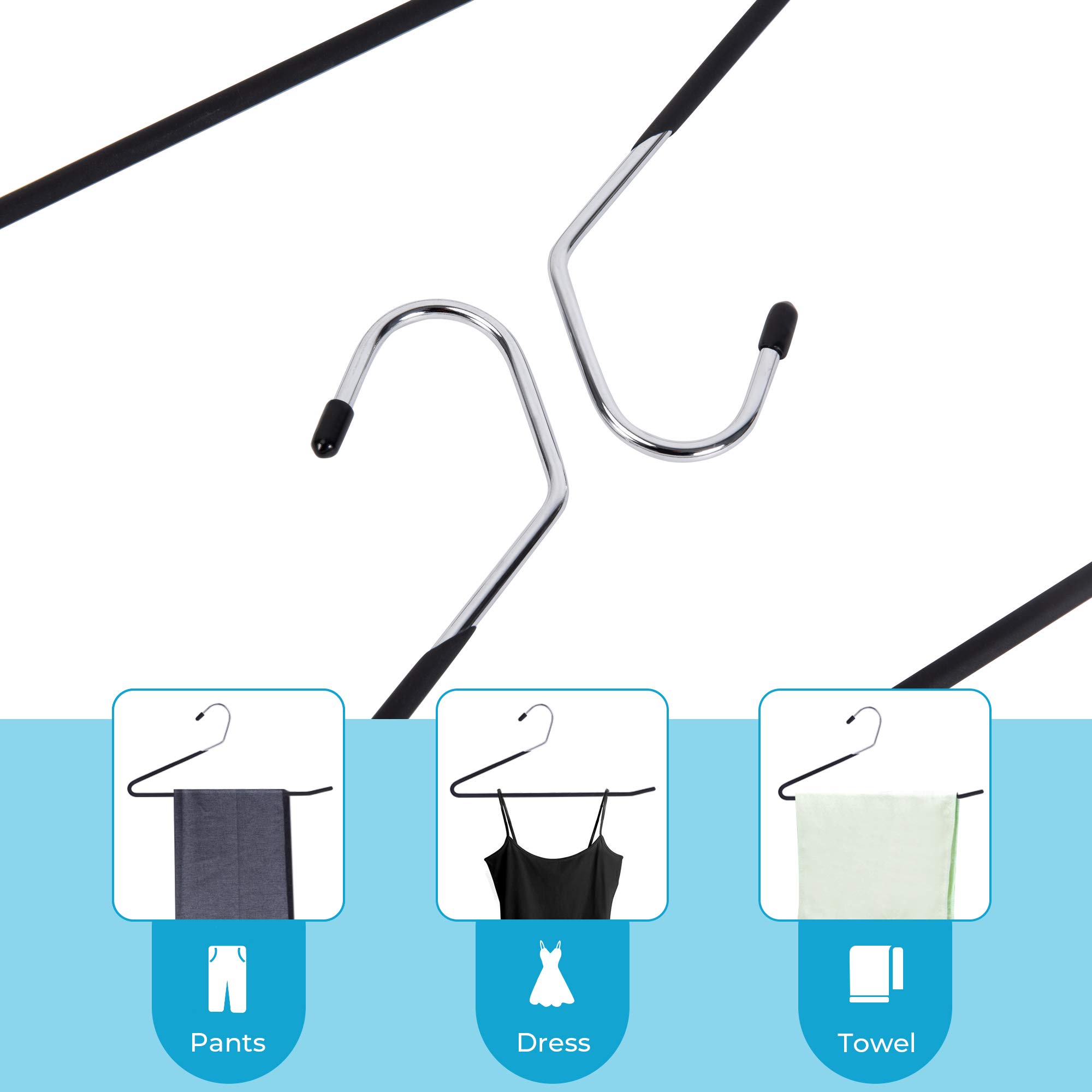 JS HANGER Non Slip Pants Hangers 30 Pack Open Ended Easy Slid Slacks Hangers, Durable Anti-Rust Space Saving Metal Jeans Hangers, Chrome and Black Friction