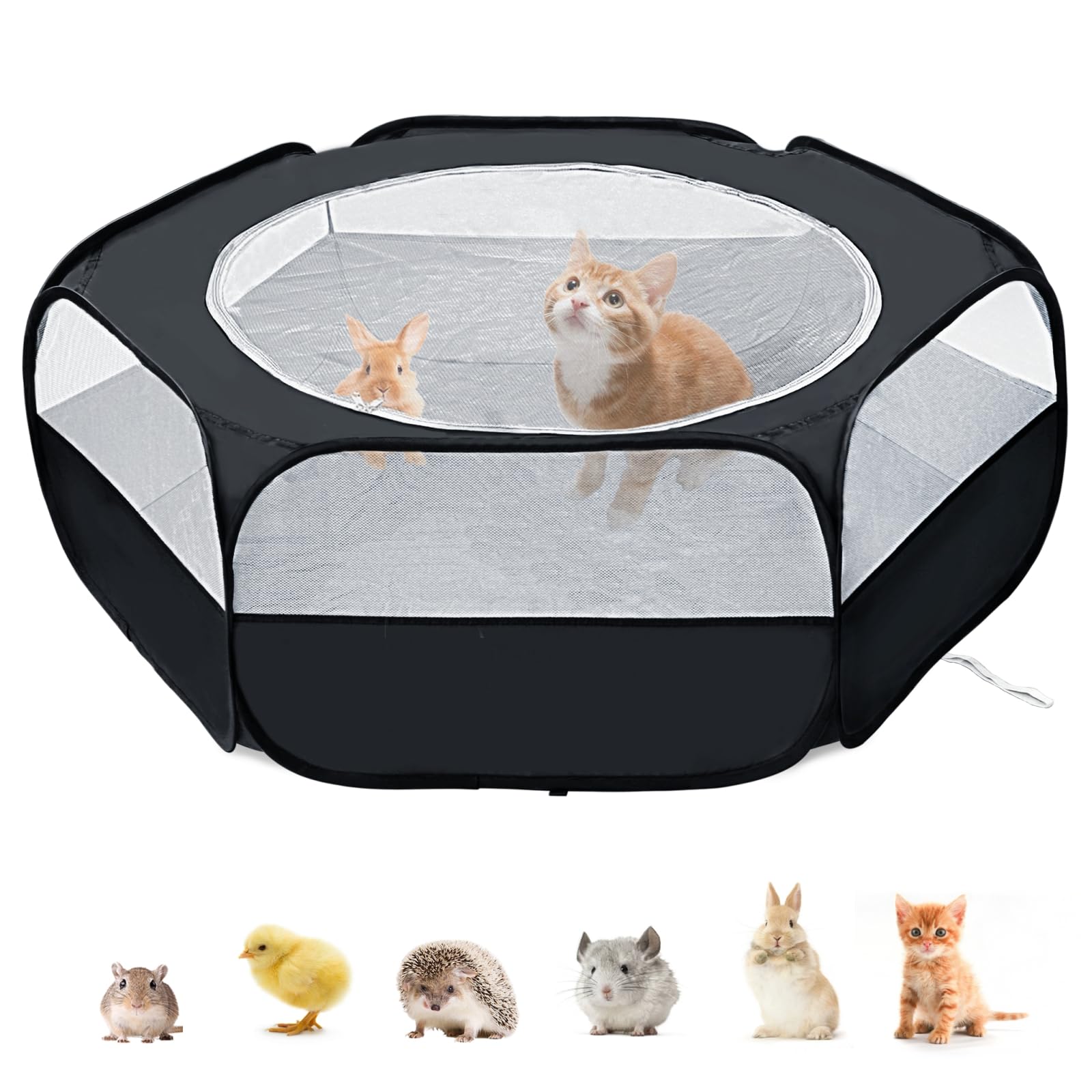 XIRGS Small Animal Playpen, Pet Playpen for Cat/Rabbit/Hamster/Guinea Pig/Bunny/Ferret/Kitten Toys Chick Brooder Box Cage Tent Pop Up Play Pen with Cover, Portable Play Yard Indoor Outdoor Waterproof