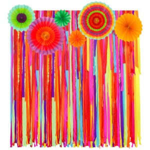 mexican fiesta theme party backdrop with fiesta paper fans, mexican fiesta cinco de mayo party decorations streamer backdrop for taco party wedding bridal baby shower birthday supplies