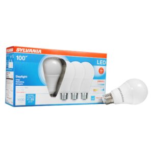 sylvania led a19 light bulb, 100w equivalent, efficient 16w, dimmable, 1600 lumens, frosted, 5000k, daylight - 4 pack (40739)