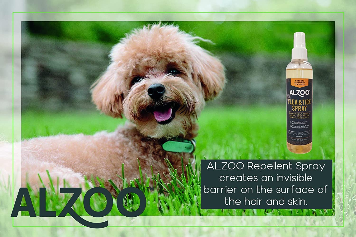 ALZOO Flea and Tick Repellent Spray for Dogs, Effectively Repels Fleas, Ticks & Mosquitos, 100% Plant-Based Active Ingredients, Sulfate-Free, 8 Fl. Oz.