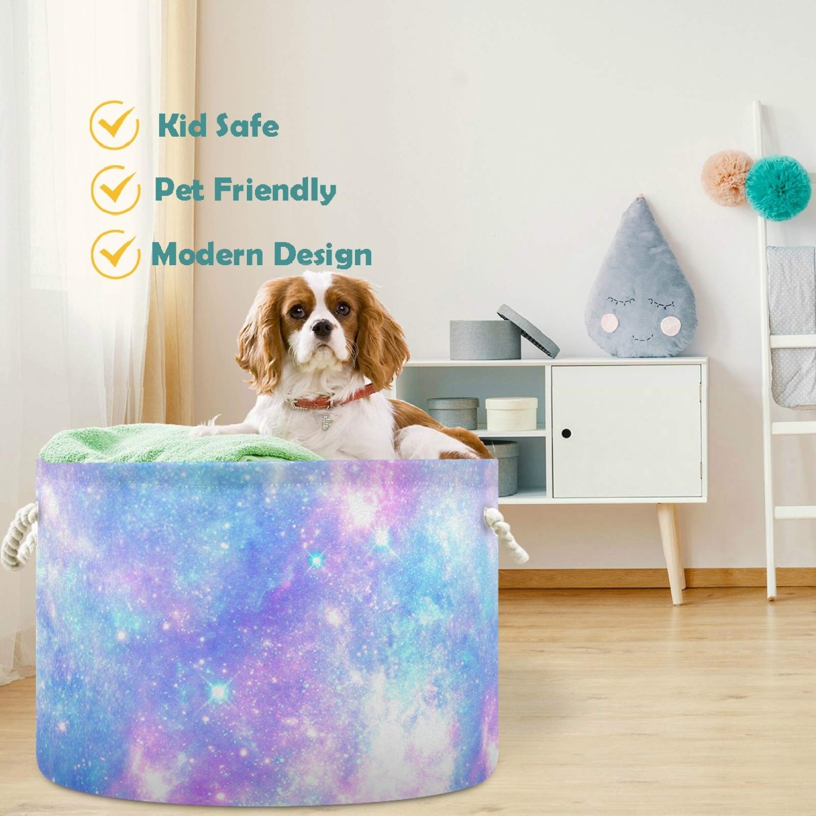 visesunny Collapsible Large Capacity Basket Magic Galaxy Star Blue Sky Clothes Toy Storage Hamper with Durable Cotton Handles Home Organizer Solution for Bathroom, Bedroom, Nursery, Laundry,Closet