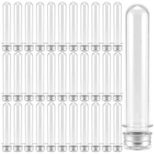 zoenhou 50 pcs 40 ml clear plastic test tubes, bulk test tubes test tubes with screw caps for sample science party gumball candy bath salts, 0.98 x 5.5 inch