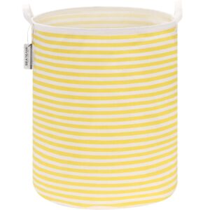 sea team 19.7 inches large sized waterproof coating ramie cotton fabric folding laundry hamper bucket cylindric burlap canvas storage basket (19.7", stripe/yellow)