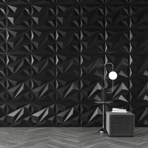 Art3dwallpanels PVC 3D Wall Panel Diamond for Interior Wall Décor in Black, 19.7" x 19.7" Wall Decor PVC Panel, 3D Textured Wall Panels, Pack of 12 Tiles