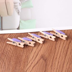 NUOBESTY Woodsy Decor 50pcs Mini Wooden Clips Clothespins Crafts Clips with Hearts for Wedding Party Valentines Day Decoration Purple Trendy Decor