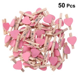 NUOBESTY 50pcs Clothes pins Mini Wooden Clips Clothespins Crafts Clips with Hearts for Wedding Party Valentines Day Decoration Photo Wood Clip Clothespin