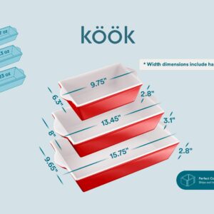 Kook Casserole Dishes for Oven, Ceramic Bakeware Set, Rectangular Baking Dishes, For Casseroles, Lasagna, Cake, Small, Medium & Large Pans, Microwave & Dishwasher Safe, Set of 3 (Cherry)