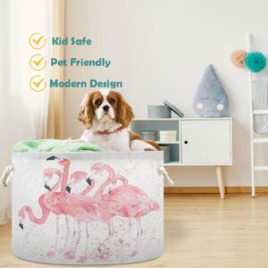 visesunny Collapsible Large Capacity Basket Watercolor Flamingos With Splash Clothes Toy Storage Hamper with Durable Cotton Handles Home Organizer Solution for Bathroom, Bedroom, Nursery, Laundry,Clos