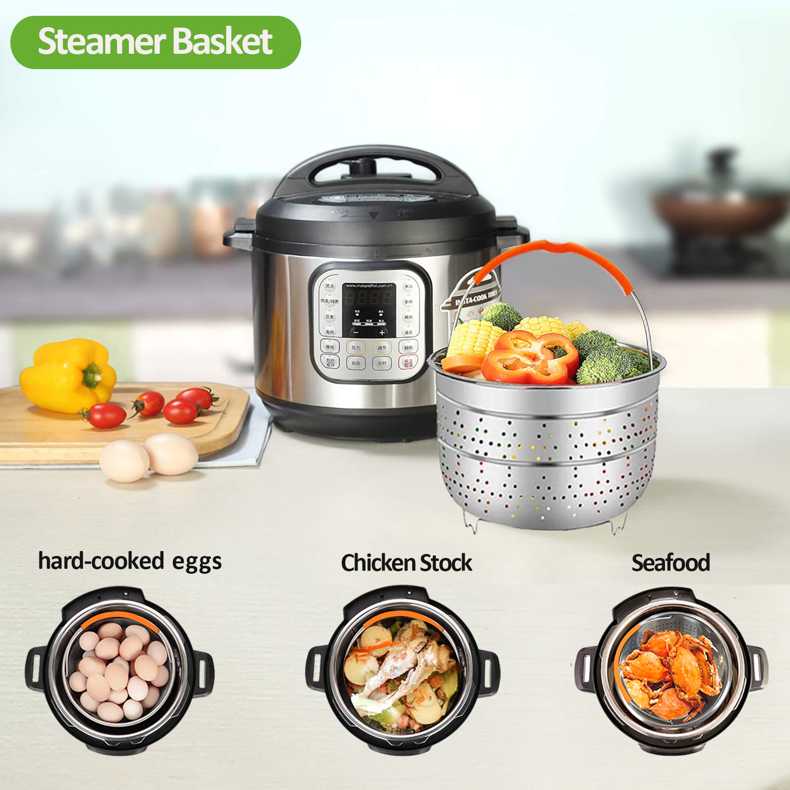 Pressure Cooker Accessories Compatible with Instant Pot 6 Qt - Steamer Basket, Silicone Sealing Rings, Springform Pan, Glass Lid, Egg Bites Mold, Egg Steamer Rack and More