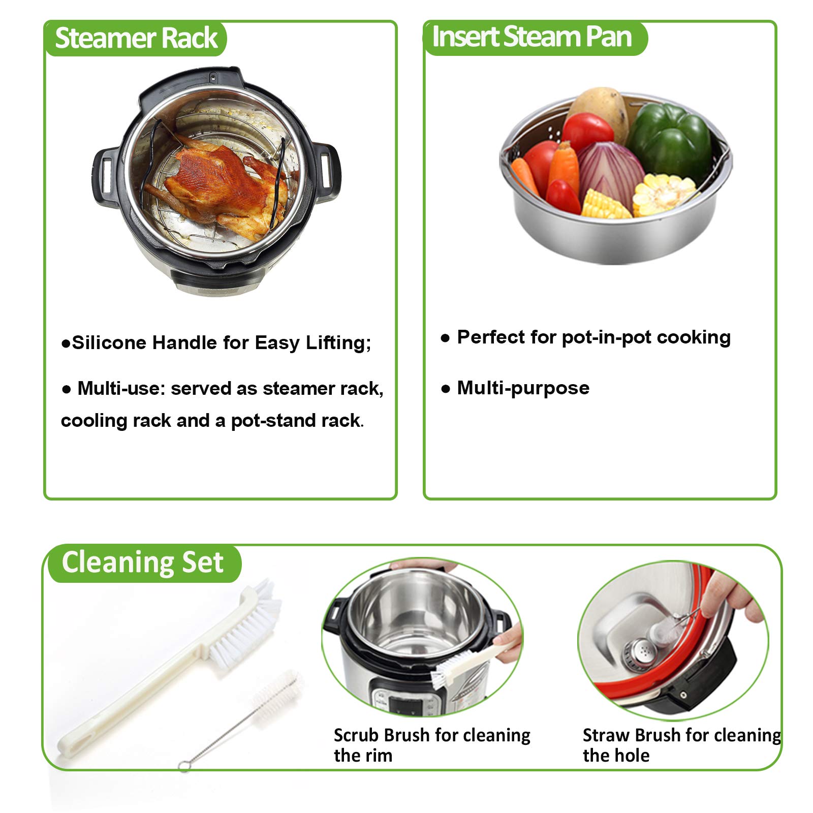 Pressure Cooker Accessories Compatible with Instant Pot 6 Qt - Steamer Basket, Silicone Sealing Rings, Springform Pan, Glass Lid, Egg Bites Mold, Egg Steamer Rack and More