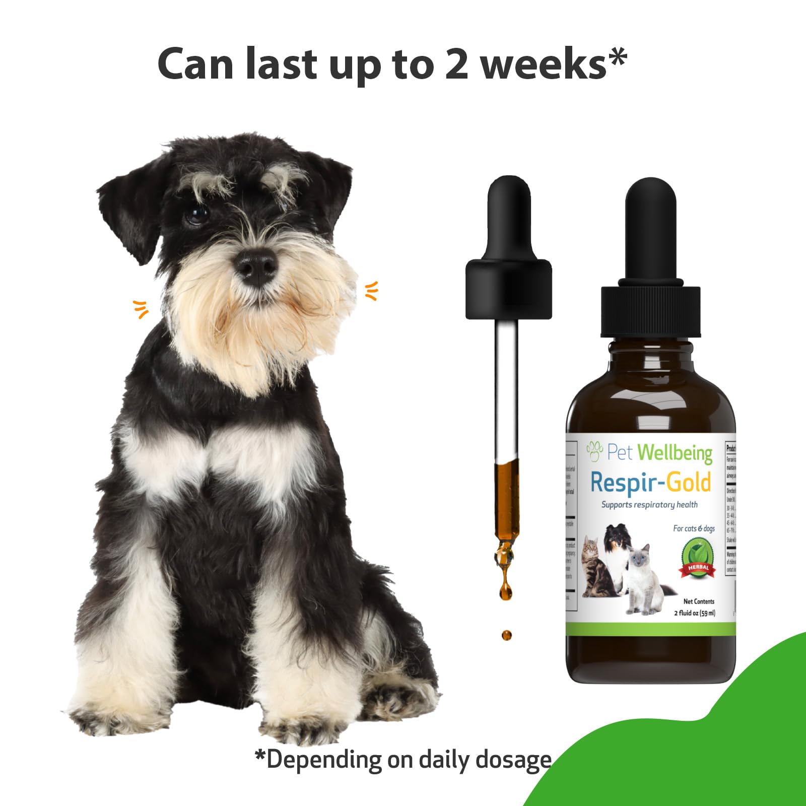 Pet Wellbeing Respir-Gold for Dogs - Supports Healthy Breathing, Open Airways, Respiratory Support, Black Cumin, Horehound, Grindelia - Veterinarian-Formulated Herbal Supplement 2 oz (59 ml)