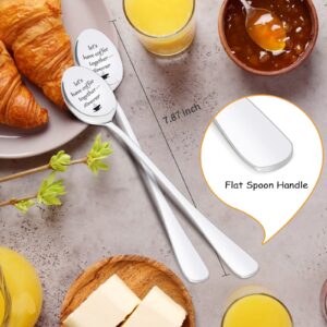 PRSTENLY Anniversary Christmas Birthday Gifts for Her Him Engraved Coffee Spoon, 2 Pcs Personalized Stainless Steel Spoon Couple Gifts, Valentines Day Wedding Engagement Gifts for Couples