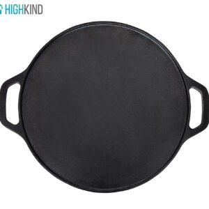 Highkind Pre-Seasoned Cast Iron Dosa Tawa with Premium Extra Coating (12 inches) Perfect for Cooking on Gas, Induction and Electric Cooktops,Black