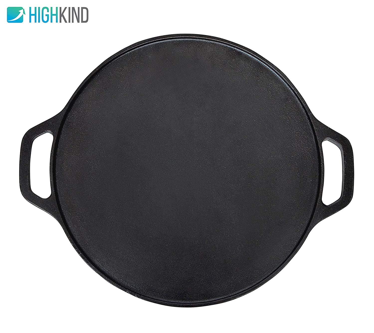 Highkind Pre-Seasoned Cast Iron Dosa Tawa with Premium Extra Coating (12 inches) Perfect for Cooking on Gas, Induction and Electric Cooktops,Black