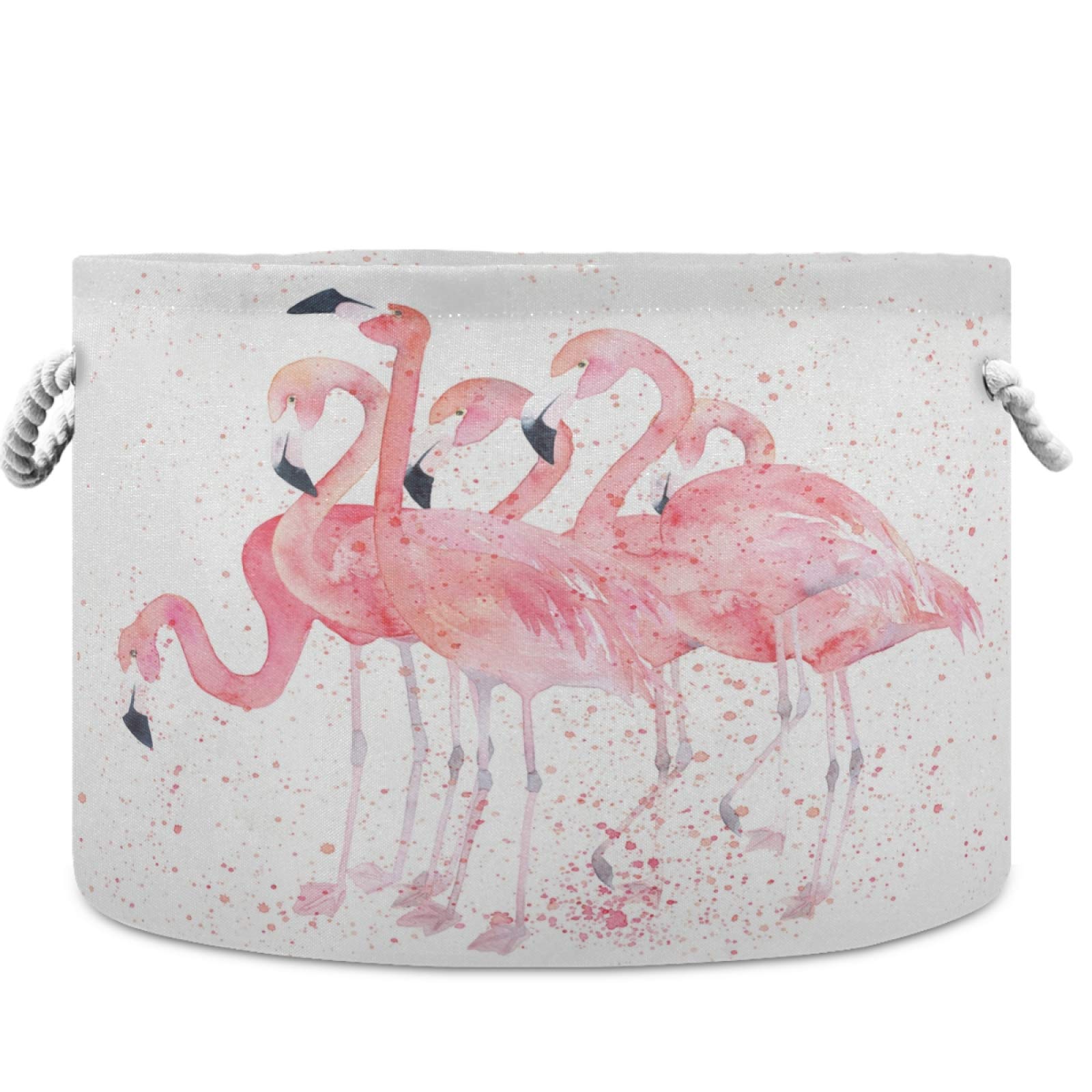 visesunny Collapsible Large Capacity Basket Watercolor Flamingos With Splash Clothes Toy Storage Hamper with Durable Cotton Handles Home Organizer Solution for Bathroom, Bedroom, Nursery, Laundry,Clos