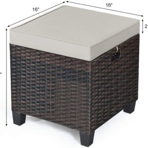 HAPPYGRILL 2-Piece Patio Ottoman Set Outdoor Rattan Wicker Ottoman Seat with Removable Cushions Patio Furniture Footstool Footrest Seat