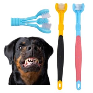 operseven dog toothbrushs, 2pcs blue yellow, battery powered, suitable for adult dogs, three sided design for easy teeth cleaning