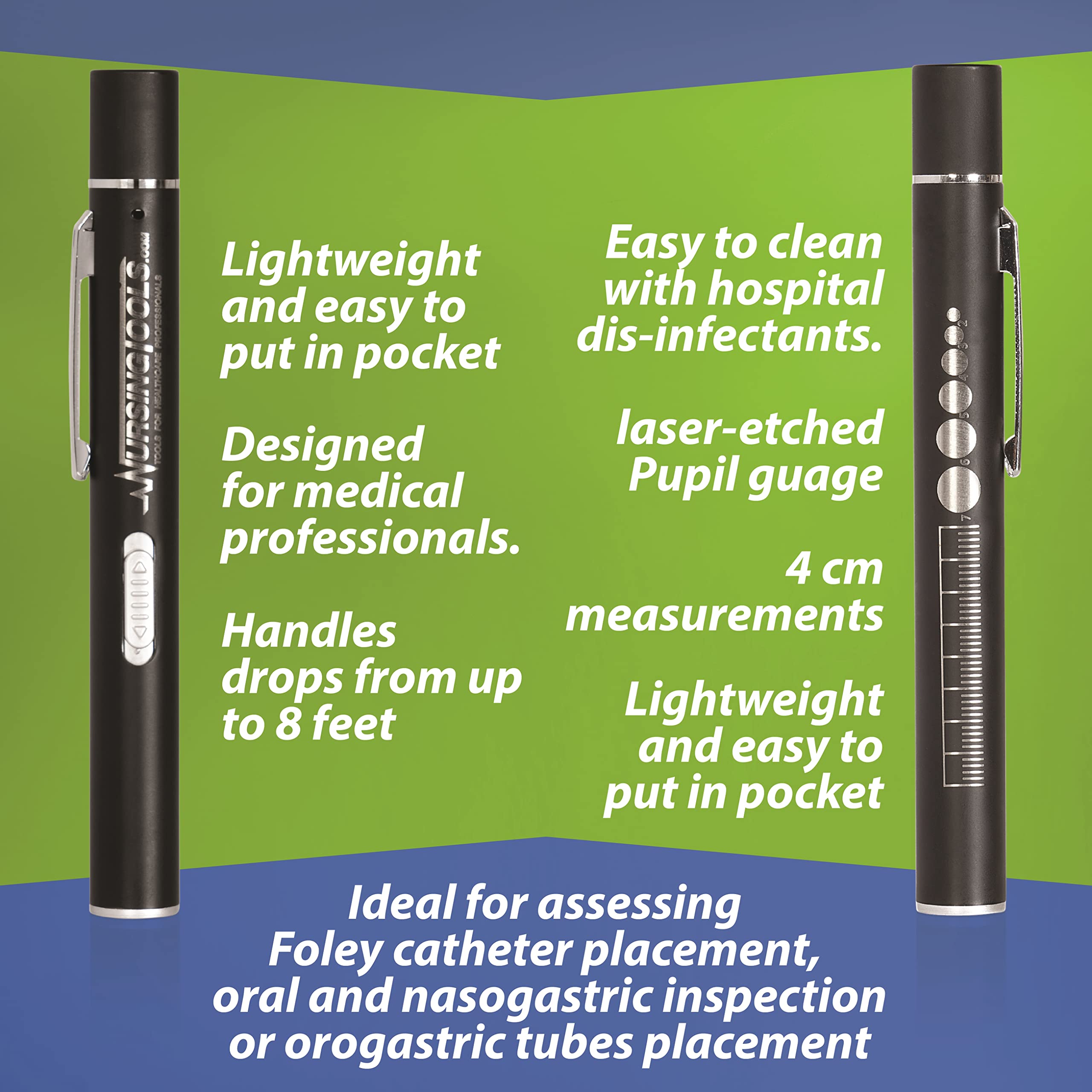 Dual Beam Penlight for Nurses, Students & Medical Doctors - USB LED Rechargeable w/Pupil Gauge & 4 cm Measurements