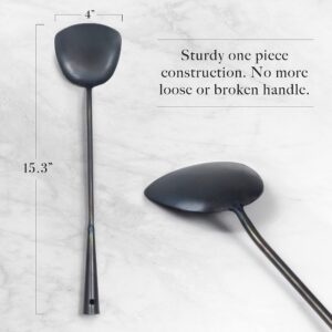 15” Long Hand Forged Iron Wok Utensil set for Mammafong Carbon Steel Wok, Pre-seasoned Stir Fry Wok Spatula & Ladle… (Wok Spatula)