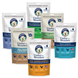 under the weather bland diet for dogs | easy to digest for sick dogs | always be ready | contains electrolytes - all natural freeze dried 100% human grade meats | 6 pack - multiflavor - 6oz