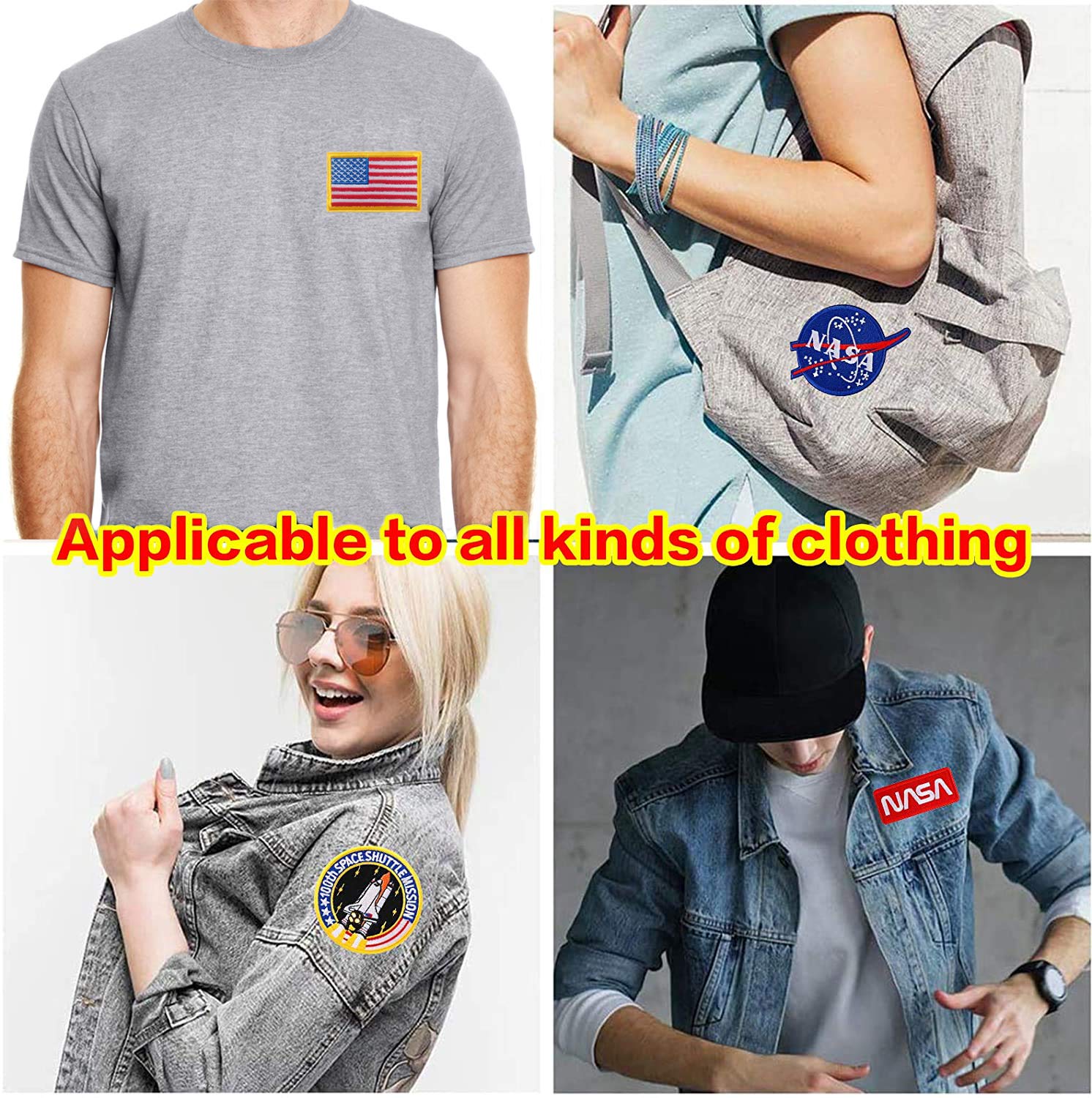 Space Shuttle Patches,NASA Patches,bfuee Apoll Patches,US Flag Patches for Hats,Jackets,Shirts,Vests, Shoes, Jeans 8 Pieces