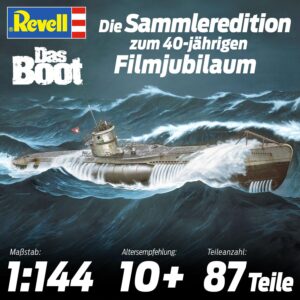 Revell Gift Set 05675 "Das Boot Movie 40 Years Collector's Edition 1:144 Scale Unbuilt Plastic Model Kit with Contacta Professional Glue, Paintbrush, Selected Aqua Color Paints & Repro Movie Poster