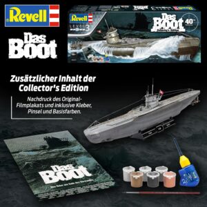 Revell Gift Set 05675 "Das Boot Movie 40 Years Collector's Edition 1:144 Scale Unbuilt Plastic Model Kit with Contacta Professional Glue, Paintbrush, Selected Aqua Color Paints & Repro Movie Poster