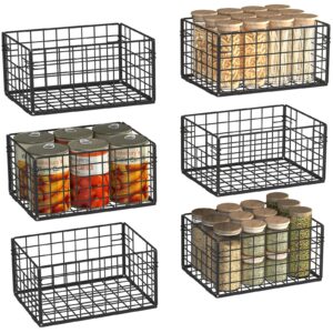 X-cosrack Metal Wire Basket Pantry Basket Foldable Cabinet Organizer with Handles-6 Pack-12"x9"X6", Food Storage Freezer Organizer Bins for Kitchen Bathroom Laundry Closet Garage - Patent Design