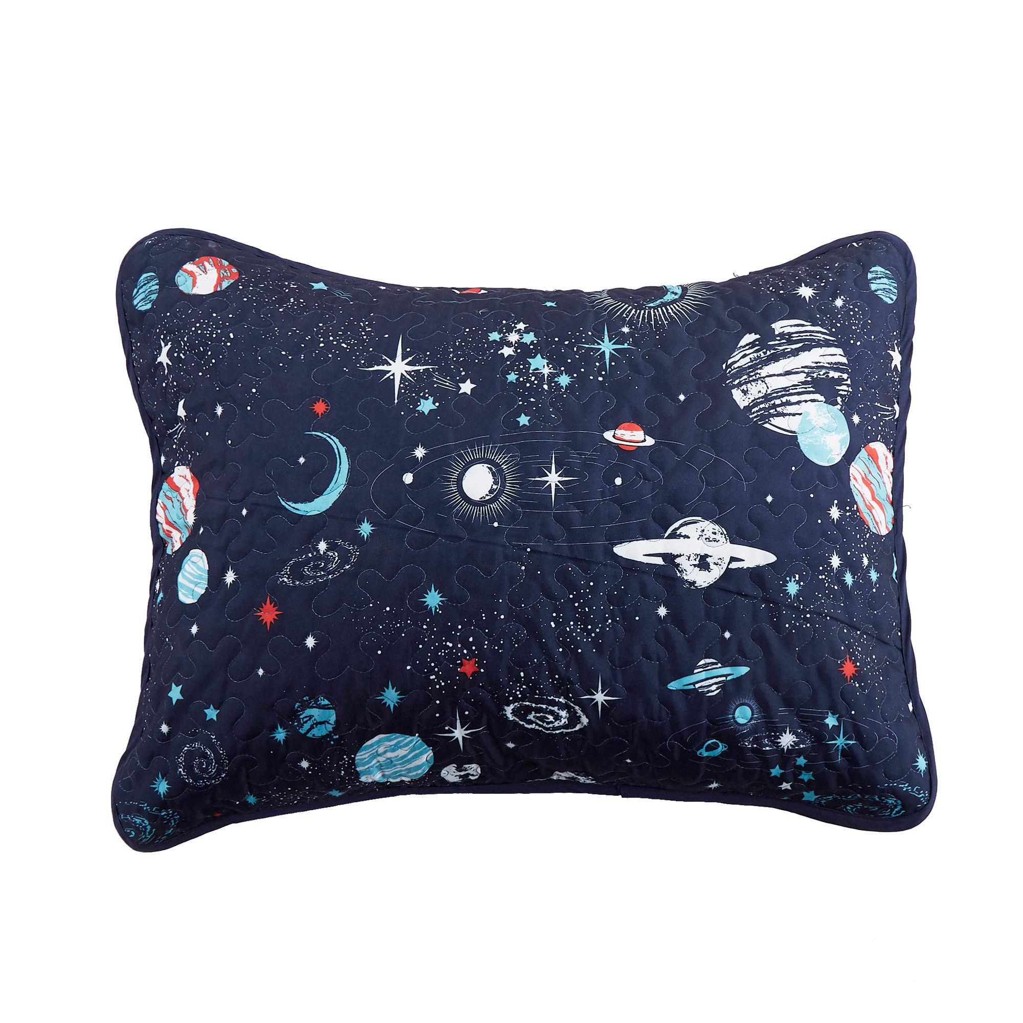 WPM WORLD PRODUCTS MART Blue Planet Universe Theme Kids Quilt Set Toddler Stars Space Galaxy Rocket Design Twin Size for Toddler Bed Bedspread with Pillow Shams (Pandora, Twin)