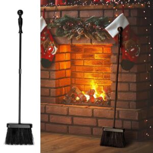 Amagabeli 32in Fireplace Brush Fireside Broom Fireplace Loose Tool Set for Outdoor Fire Pit Campfires Indoor Fireplace Heavy Duty Wrought Iron Steel Bar Support