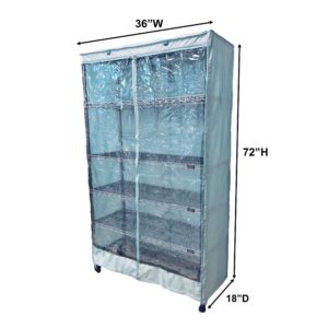 Formosa Covers Storage Shelving Rack Cover with One See Through PVC Panel in Color Glacier Blue (36" W x 18" D x 72" H)