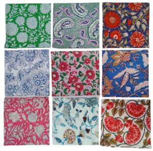 indianhandicrafts 10 pc mix lot hand block print napkin 100 percent cotton napkin hand block printed napkin size 16x16 inch jaipuri peinted home decor napkin, multicolor