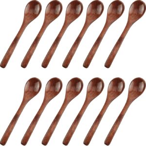 patelai 12 pcs small wooden spoons 5 inch honey spoons for tea mini wood tasting spoons for cooking little tiny wooden eating serving spoons for desserts, coffee, jars(brown)