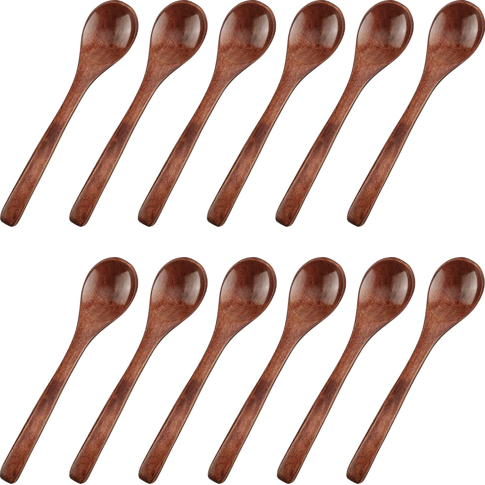 Patelai 12 Pcs Small Wooden Spoons 5 Inch Honey Spoons for Tea Mini Wood Tasting Spoons for Cooking Little Tiny Wooden Eating Serving Spoons for Desserts, Coffee, Jars(Brown)