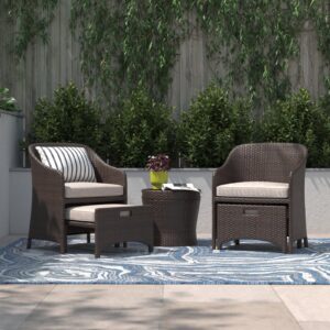 barton 5 piece bistro sofa set w/cushions 2 chairs 2 ottomans multipurpose outdoor patio wicker rattan furniture space saving