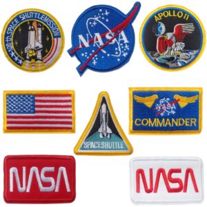 space shuttle patches,nasa patches,bfuee apoll patches,us flag patches for hats,jackets,shirts,vests, shoes, jeans 8 pieces