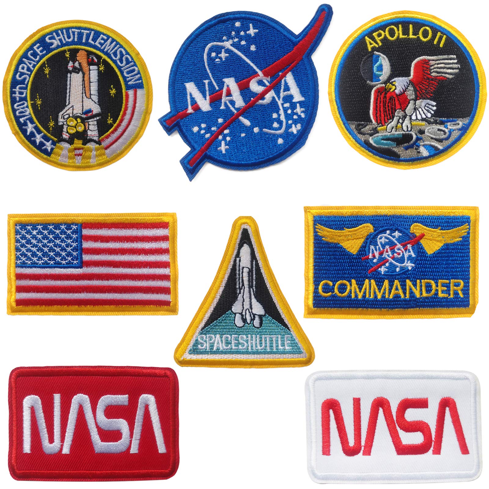 Space Shuttle Patches,NASA Patches,bfuee Apoll Patches,US Flag Patches for Hats,Jackets,Shirts,Vests, Shoes, Jeans 8 Pieces