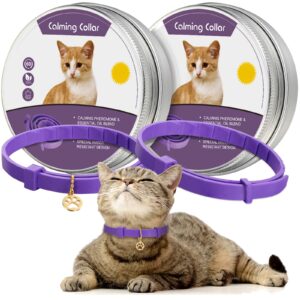 2 pieces calming cat collar lavender scent relaxing cat collar adjustable longlasting reduce anxiety cat collar with pendant for puppy cat reduce stress aggression and anxious behavior, up to 15 inch