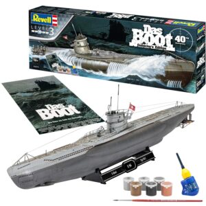 revell gift set 05675 "das boot movie 40 years collector's edition 1:144 scale unbuilt plastic model kit with contacta professional glue, paintbrush, selected aqua color paints & repro movie poster