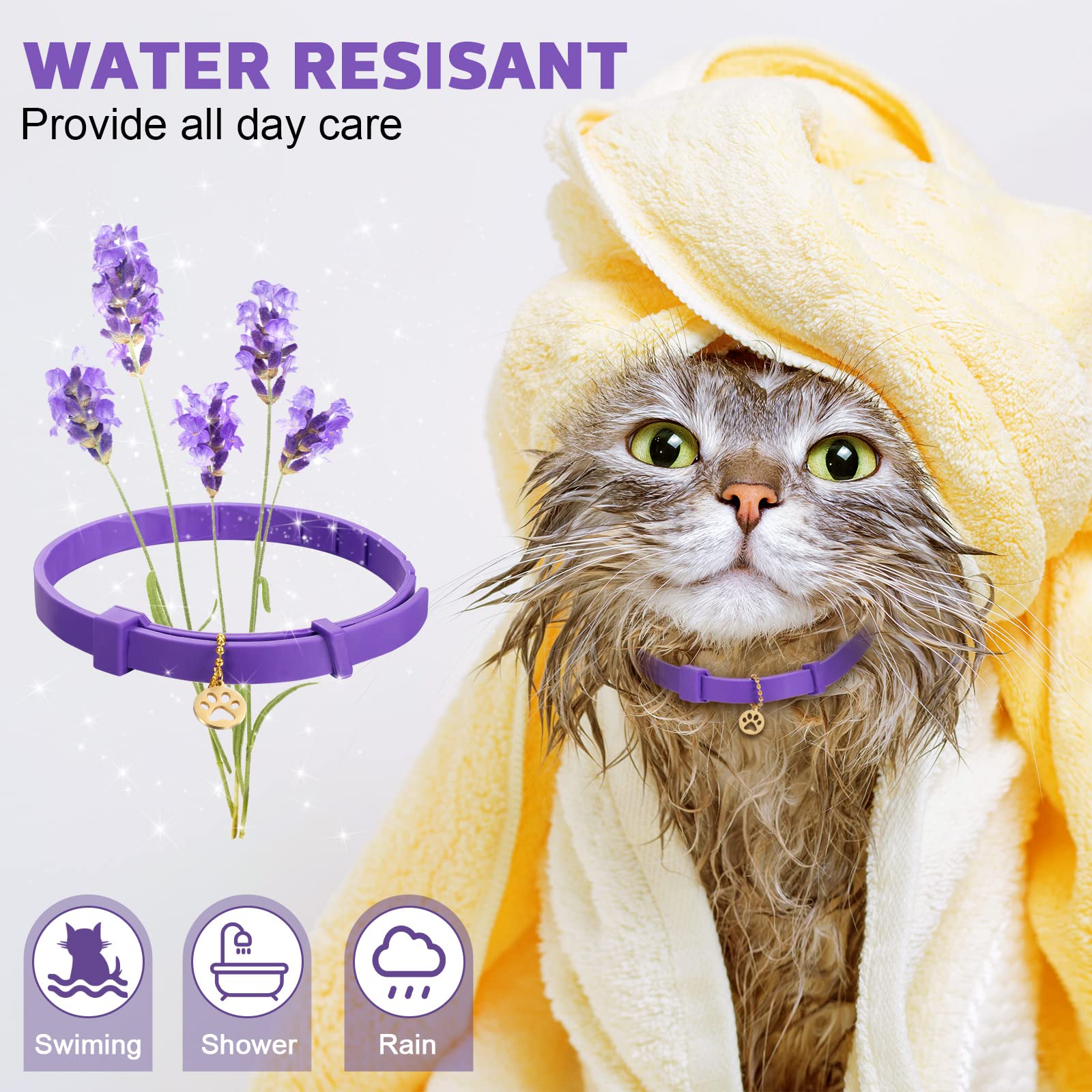 2 Pieces Calming Cat Collar Lavender Scent Relaxing Cat Collar Adjustable Longlasting Reduce Anxiety Cat Collar with Pendant for Puppy Cat Reduce Stress Aggression and Anxious Behavior, up to 15 Inch