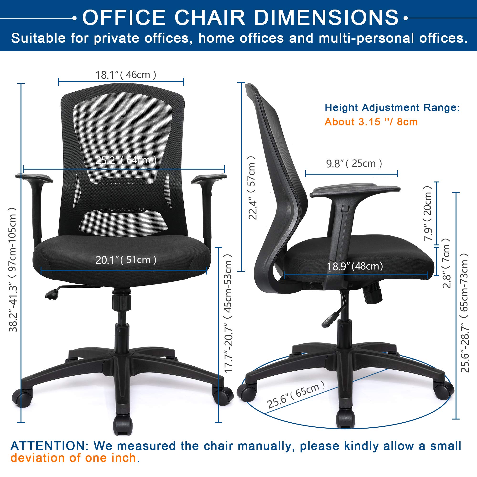 VigorPow Mesh Office Chair Ergonomic Mid Back Swivel Black Computer Desk Chair with Adjustable Height Lumbar Support Office Task Chair